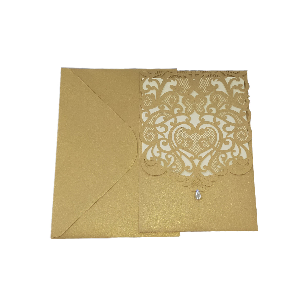 Wedding Invitation Holder Gold Heart Lace Vertical Lasercut 25's – The ...